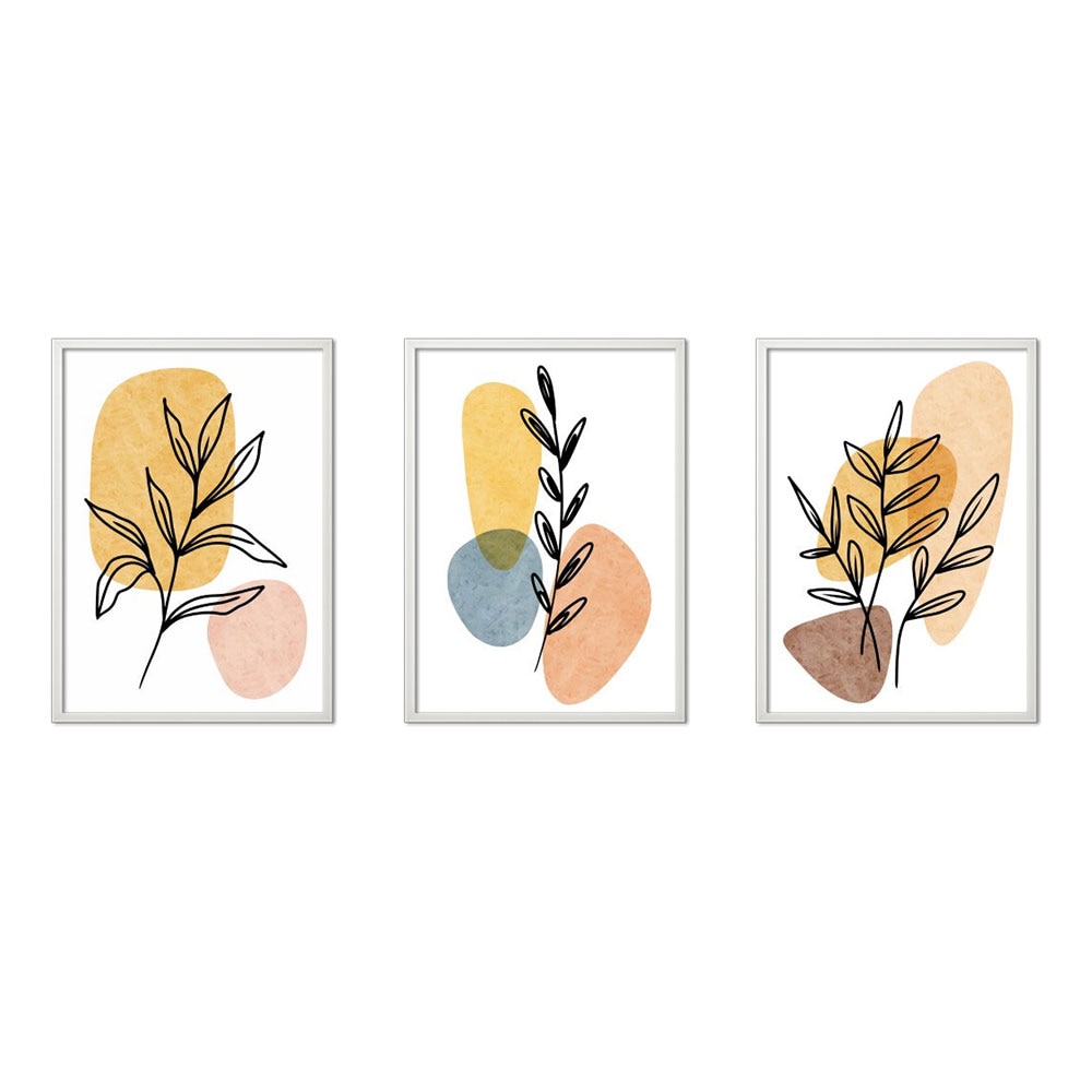 Trei Postere cu rama - Plante si forme 40x50 Rama alba - eMAG.ro