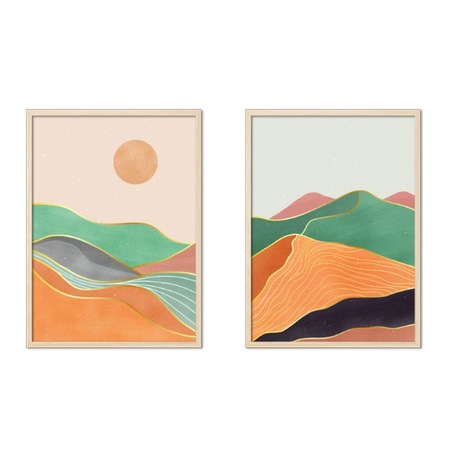 Set 2 Tablouri Poster, Model Peisaje colorate, Lemn, 21x30 cm - eMAG.ro