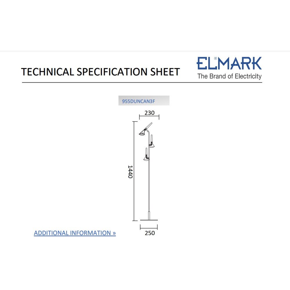 Lampadar, Elmark, Duncan, LED, 15W, Lumina calda (3000K), H1440Mm, 955Duncan3F - eMAG.ro