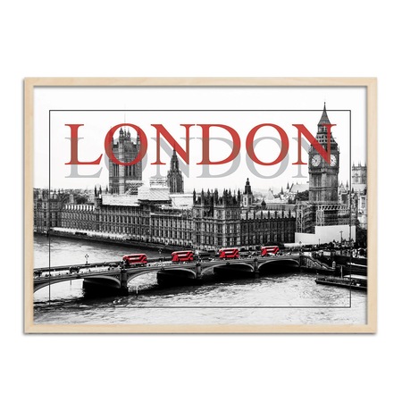 Poster Red buses in London, 50x40 cm, Lemn natural deschis - eMAG.ro