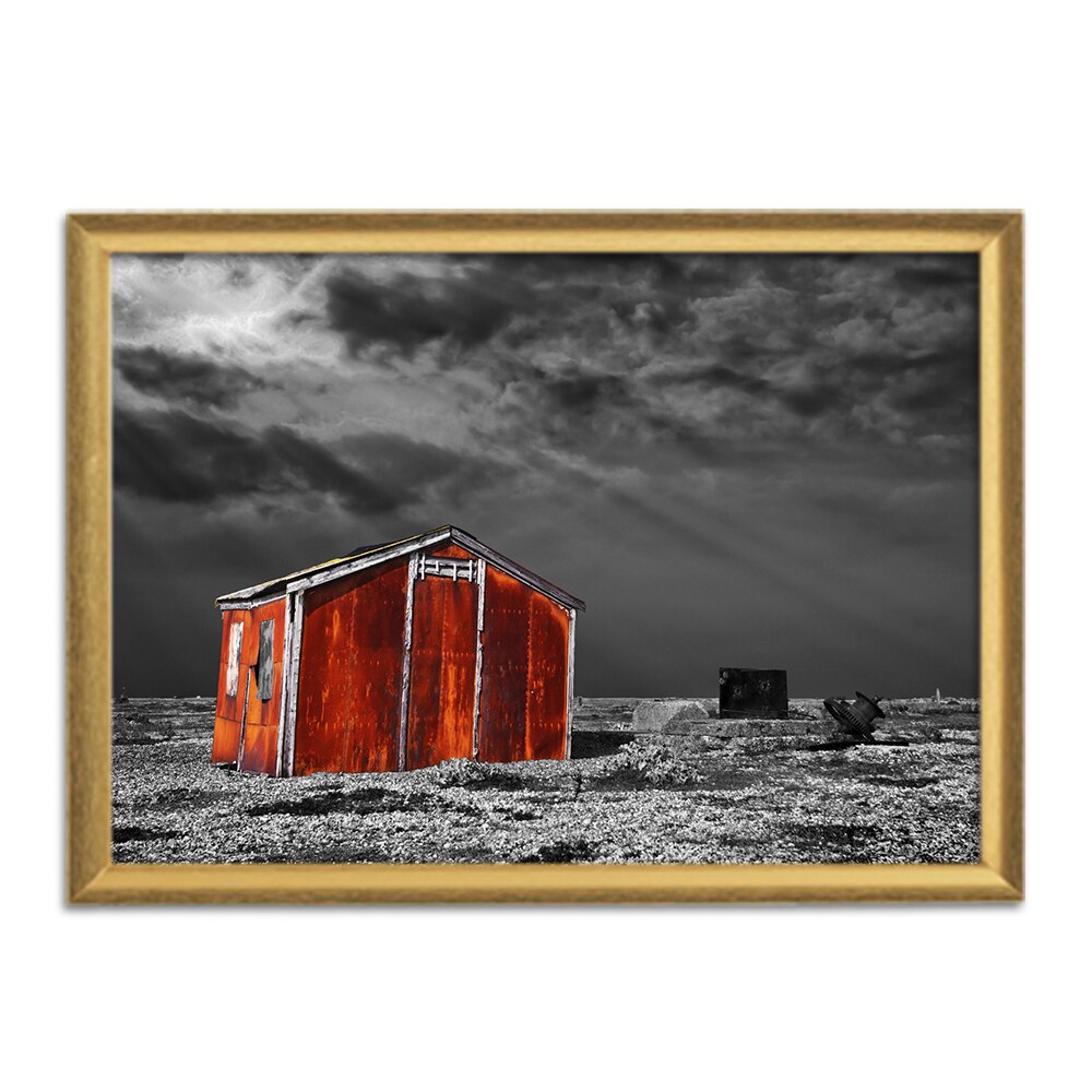 Poster - Orange building on black and white background 40x30 Lemn auriu ...