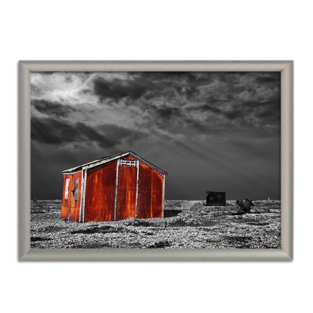 Poster - Orange building on black and white background 40x30 Lemn ...