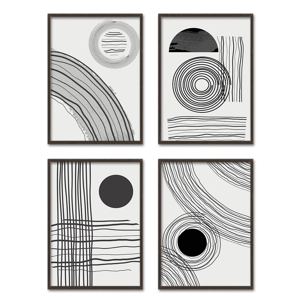 Set 4 tablouri, Forme abstracte alb-negru, 30x40 cm, Maro inchis - eMAG.ro