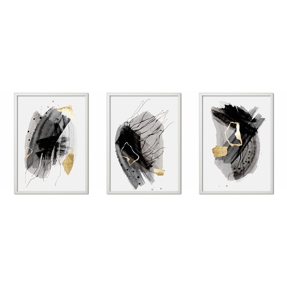 Postere cu rama - Model abstract auriu/negru 21x30, lemn alb - eMAG.ro