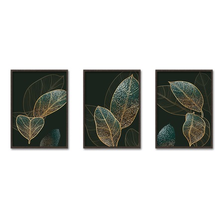 Trei Postere - model de frunze auriu si negru 21x30 Rama Maro - eMAG.ro