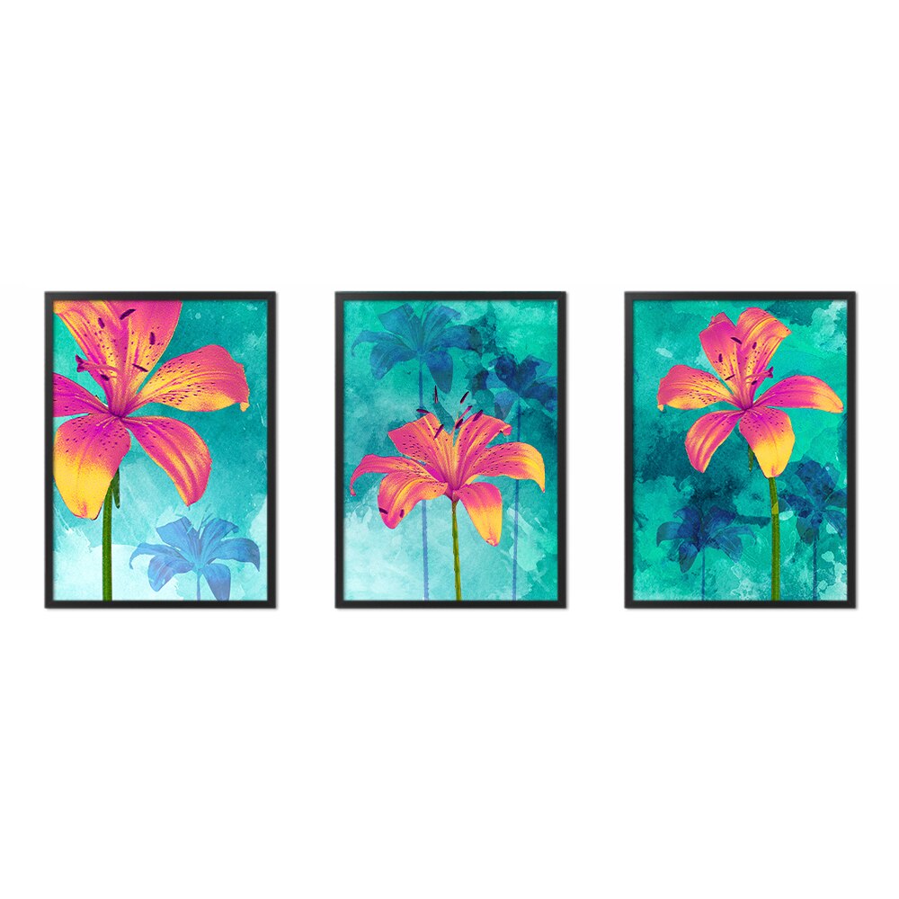 Set tablouri, Flori, Multicolor, 30x40 cm, Rama neagra - eMAG.ro