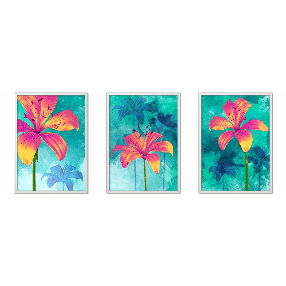 Trei Postere cu sau fara rama - Flori colorate 2 50x70 Lemn Alb - eMAG.ro