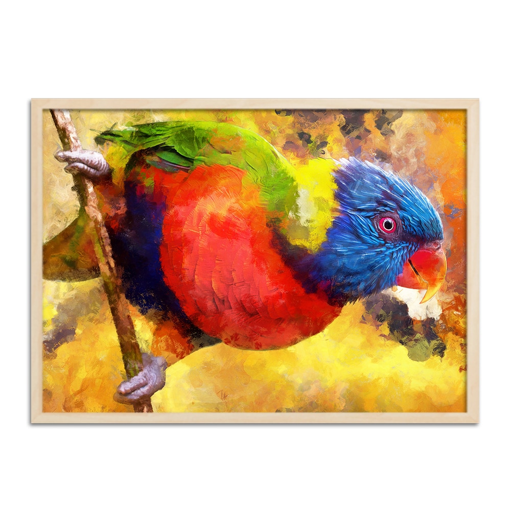 Poster - Papagal colorat 50x40 Lemn natural deschis - eMAG.ro