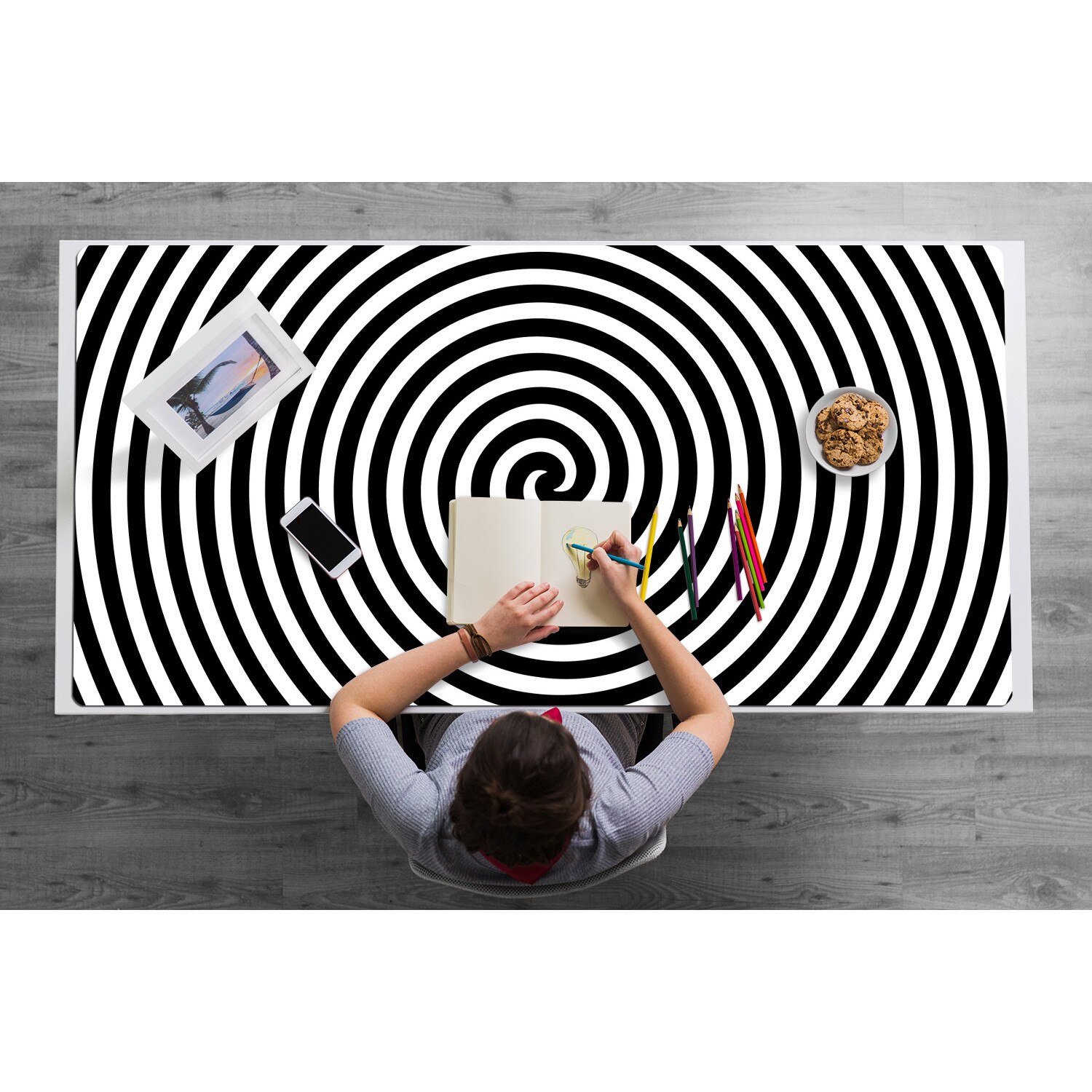 Mapa birou, protectie pentru birou, Spirala, Alb-Negru, 120 cm x 60 cm ...