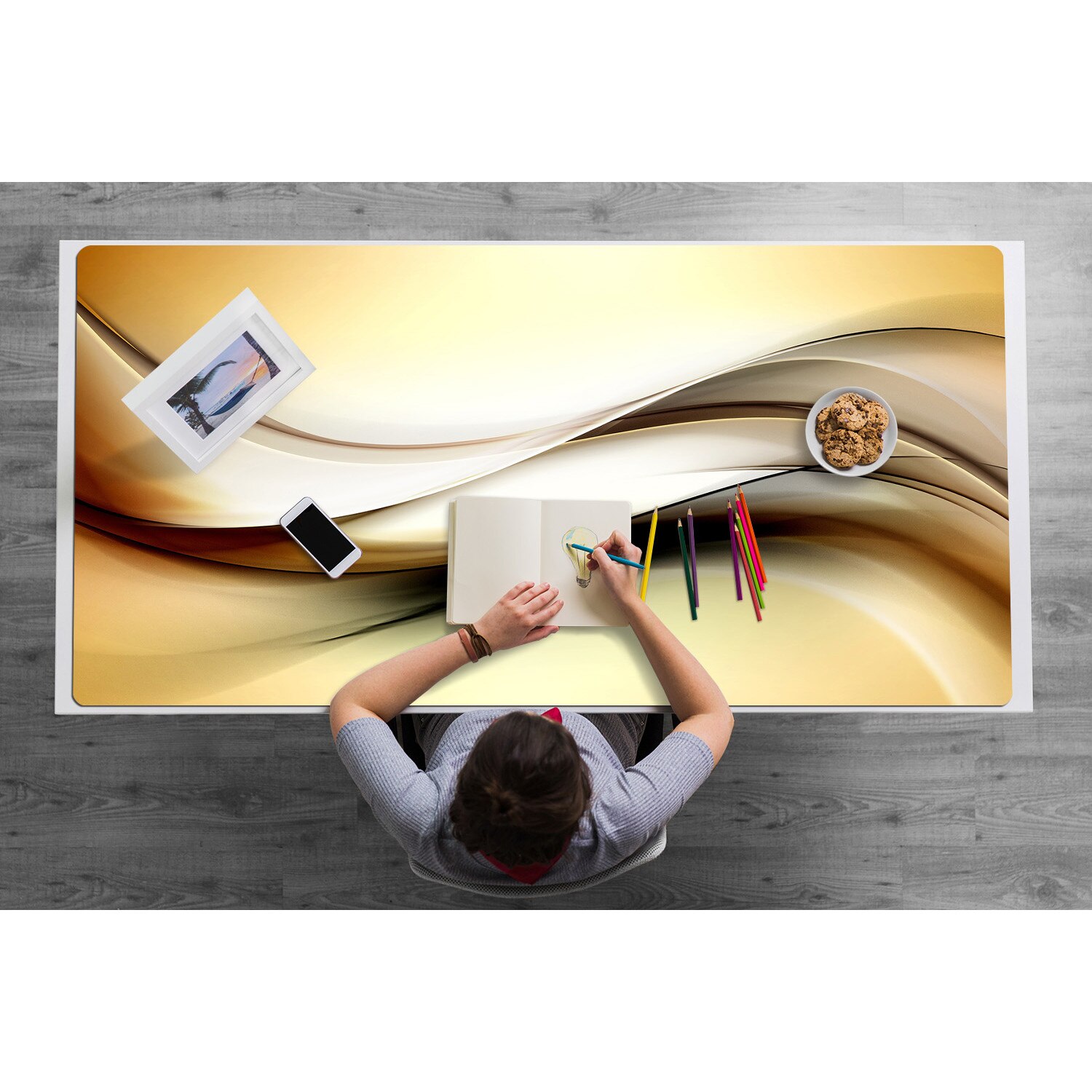 Mapa birou, din PVC, pentru protectie birou, Abstractie Bej, Bej, 120 ...