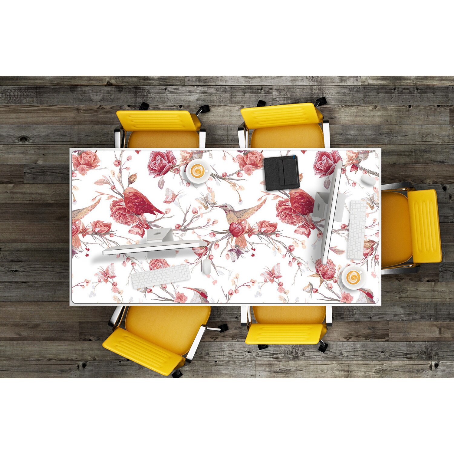 Mapa birou, protectie birou, Pasari Rosii, Roz, 120 cm x 60 cm ...