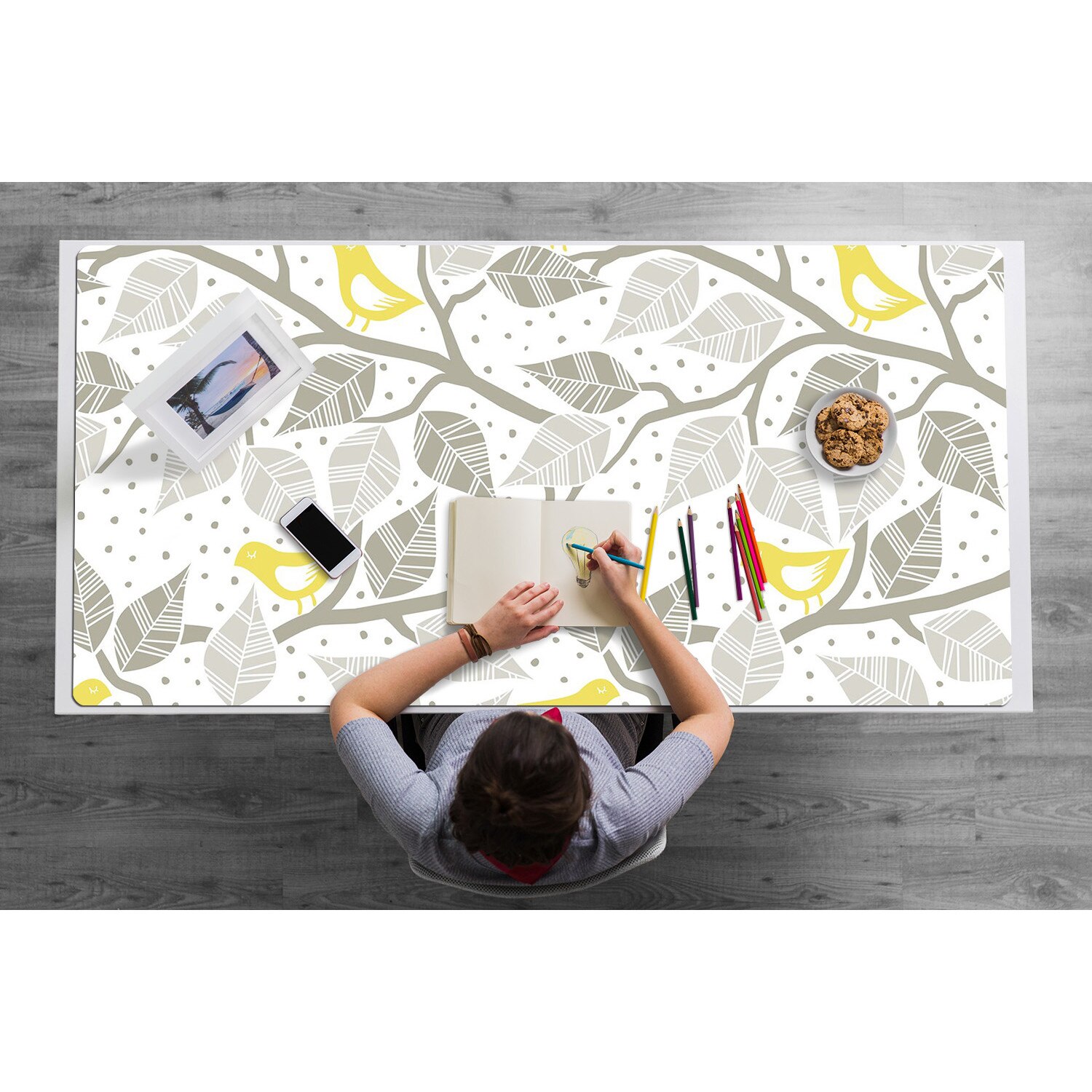 Mapa PVC pentru birou, Pasari, Gri, 120 cm x 60 cm ...