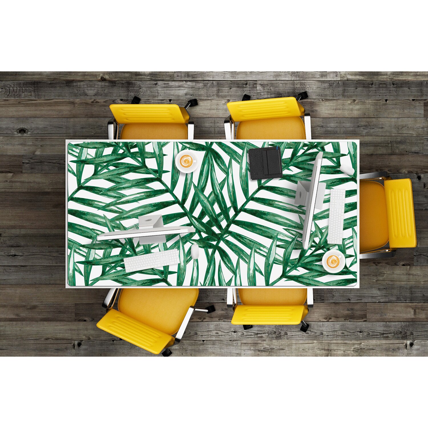Mapa birou, din PVC, pentru protectie masa, Frunze Tropicale, Verde ...