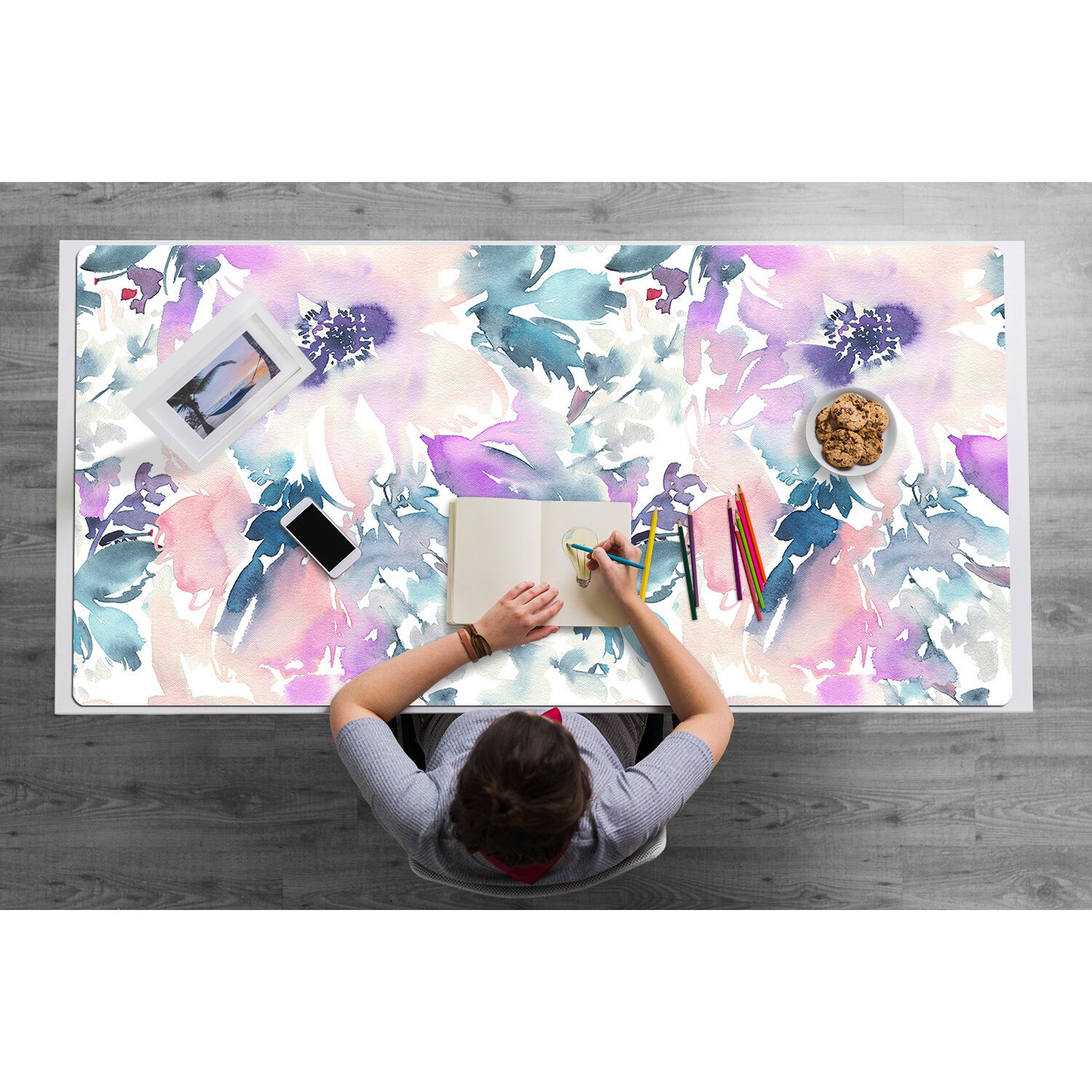 Mapa PVC pentru birou, Gradina Cu Flori, Multicolor, 120 cm x 60 cm ...