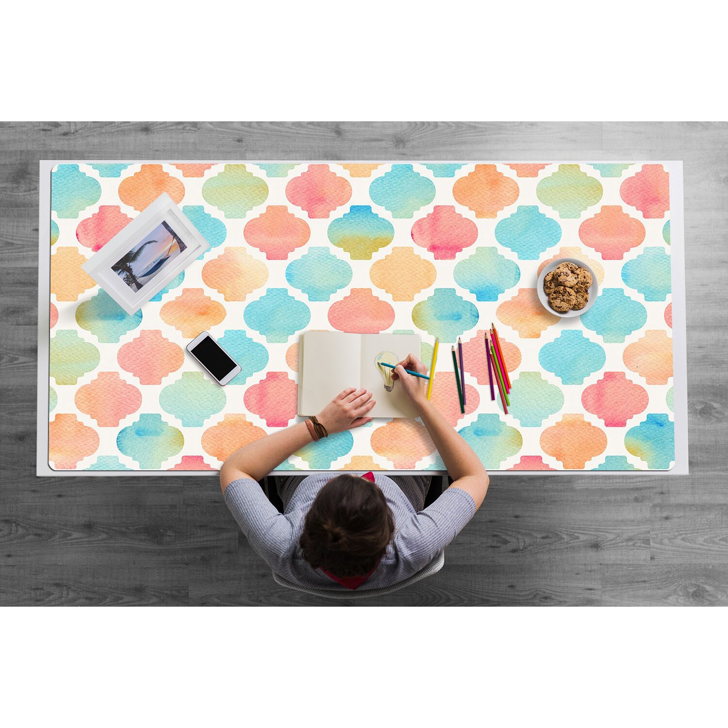 Mapa birou, din PVC, pentru protectie birou, Model Colorat, Multicolor ...