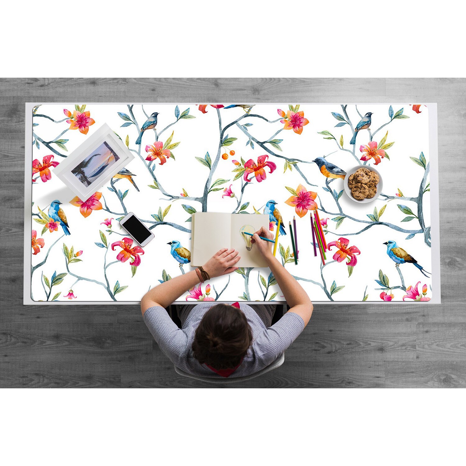 Mapa birou, din PVC, pentru protectie birou, Pasari Pe Ramuri ...