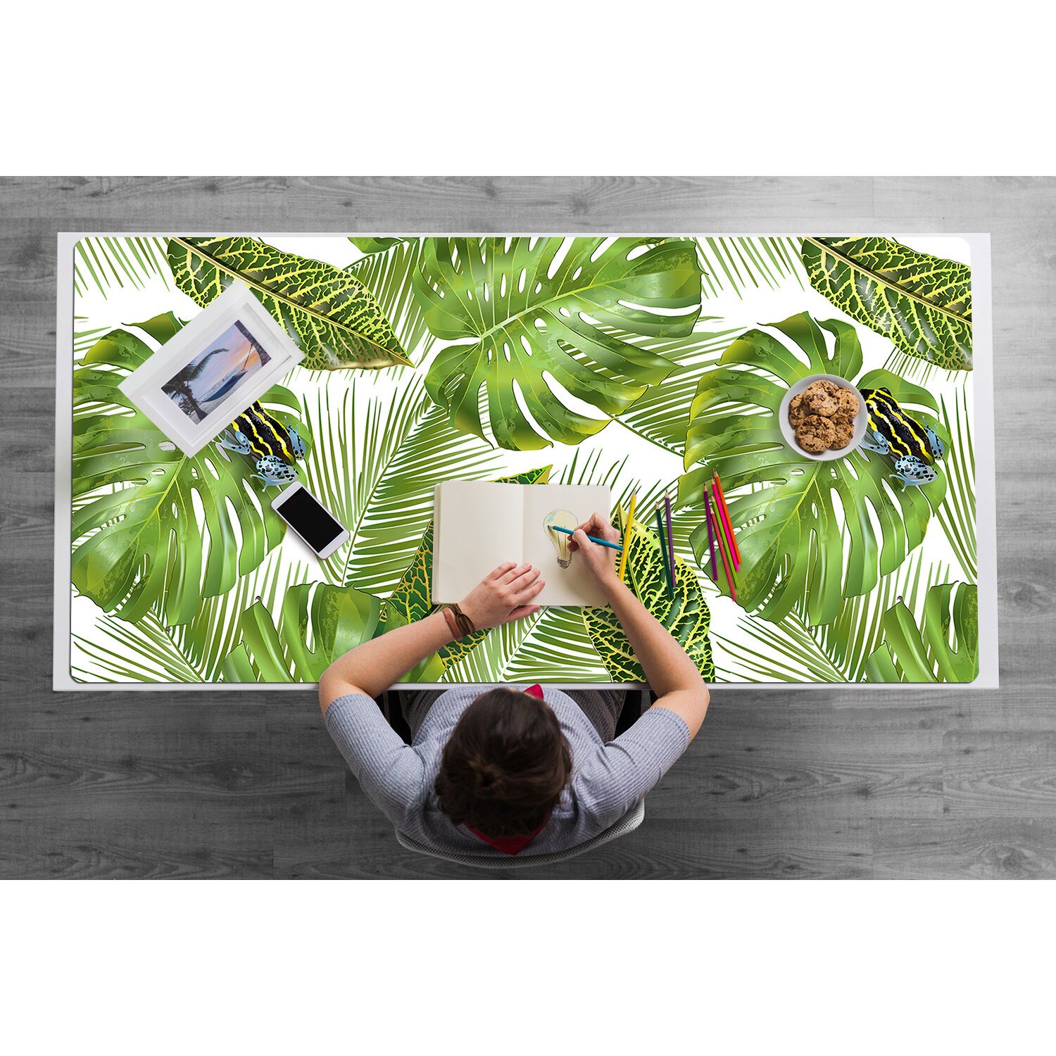 Mapa birou, din PVC, pentru protectie birou, Broasca Pe O Frunza, Verde ...