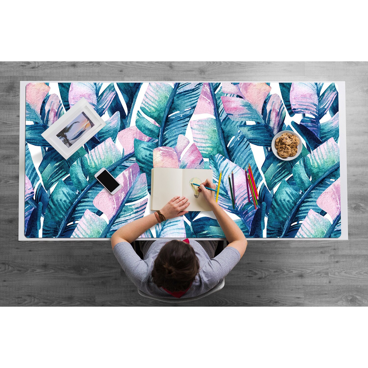Mapa birou, protectie pentru birou, Frunze Curcubeu, Violet, 120 cm x ...