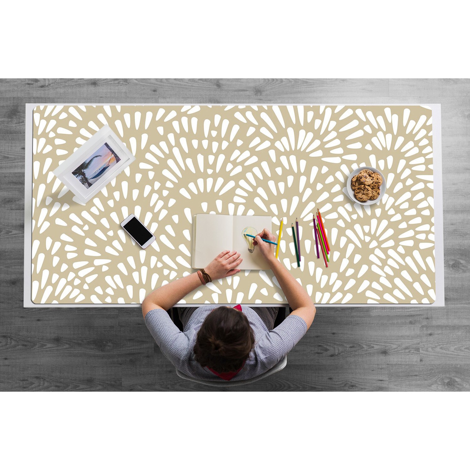 Mapa birou, din PVC, pentru protectie birou, Lacrimi Bej Boho, Bej, 120 ...