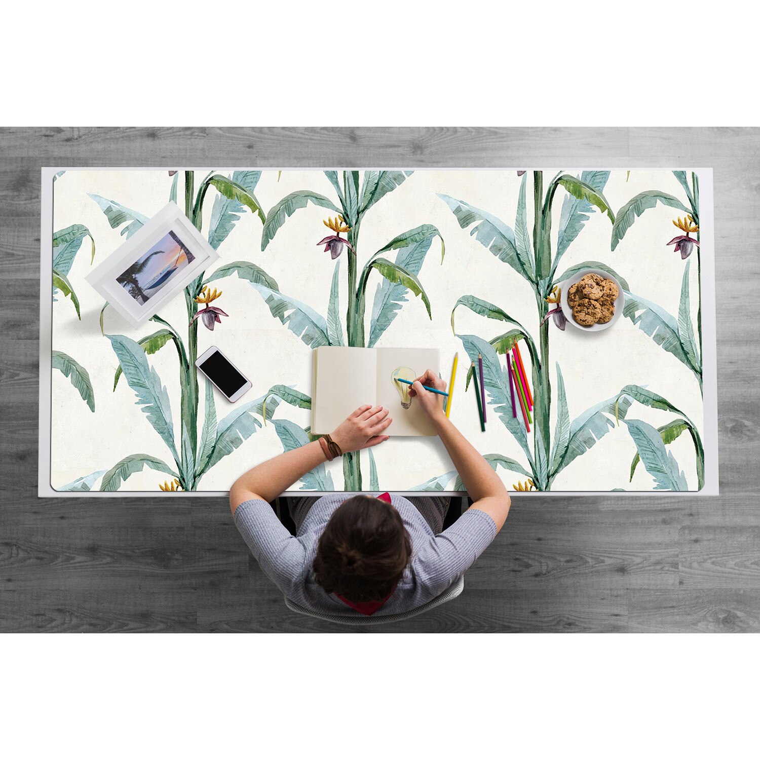 Mapa birou, din PVC, pentru protectie birou, Plante Tropicale, Verde ...