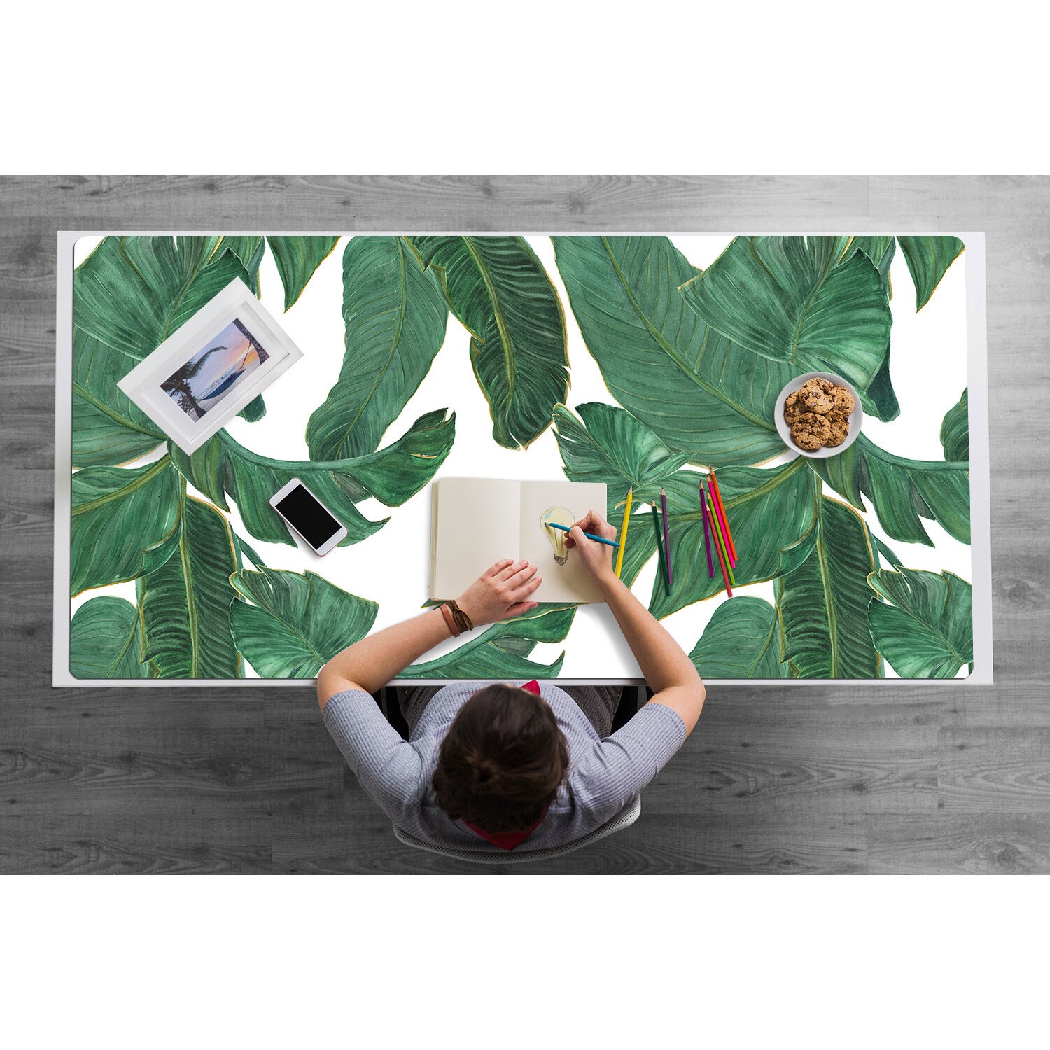Mapa birou, din PVC, pentru protectie birou, Paradisul Bananelor, Verde ...