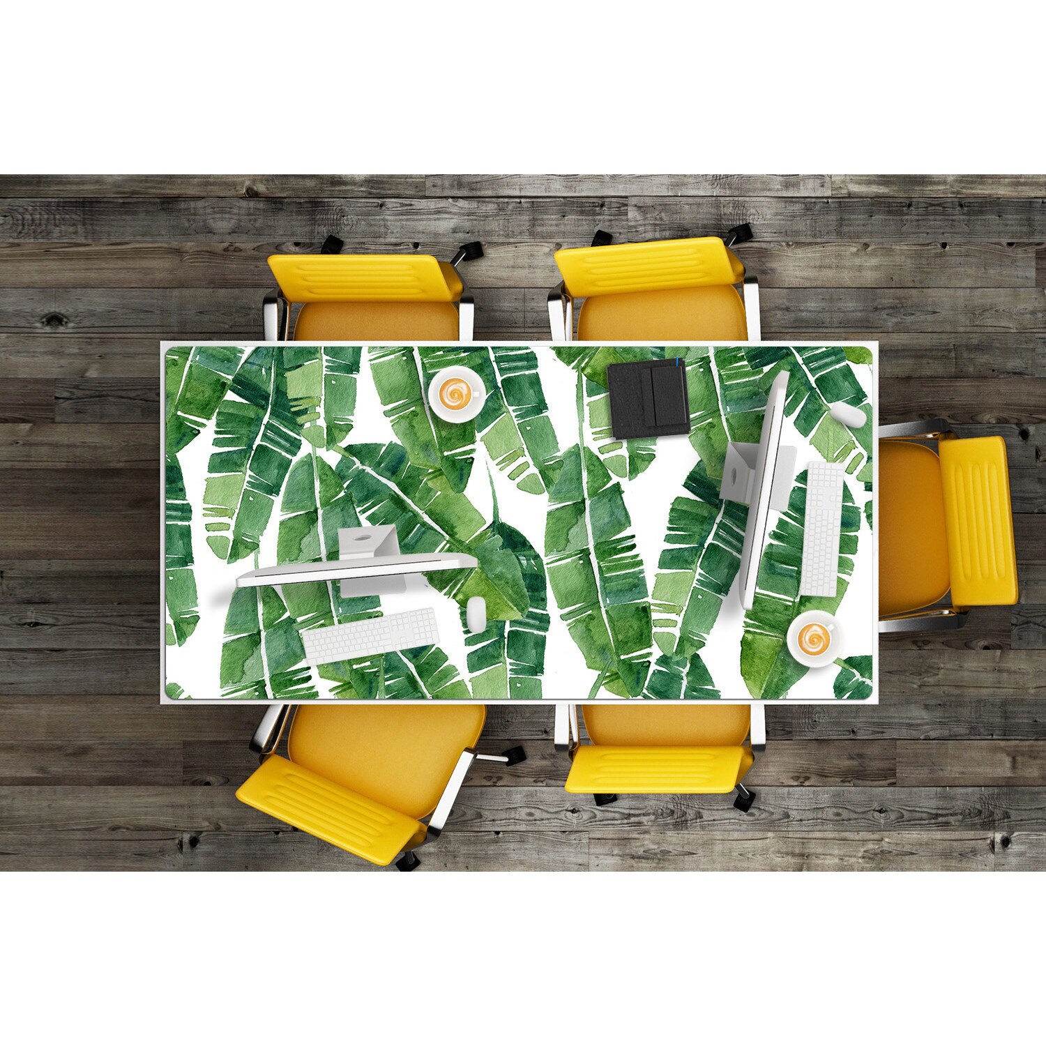 Mapa birou, protectie birou, Frunze Exotice, Verde, 120 cm x 60 cm ...