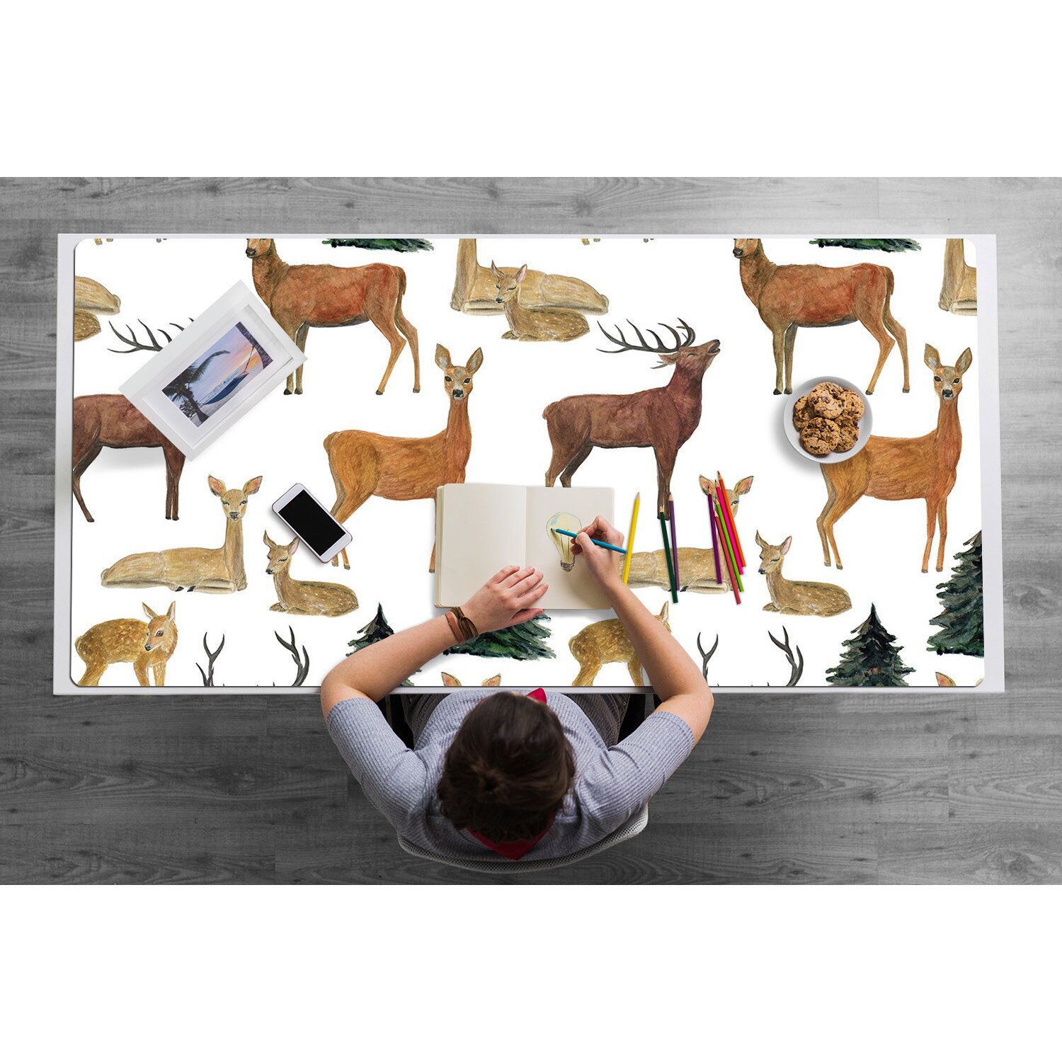 Mapa birou, din PVC, pentru protectie birou, Cerb, Maro, 120 cm x 60 cm ...