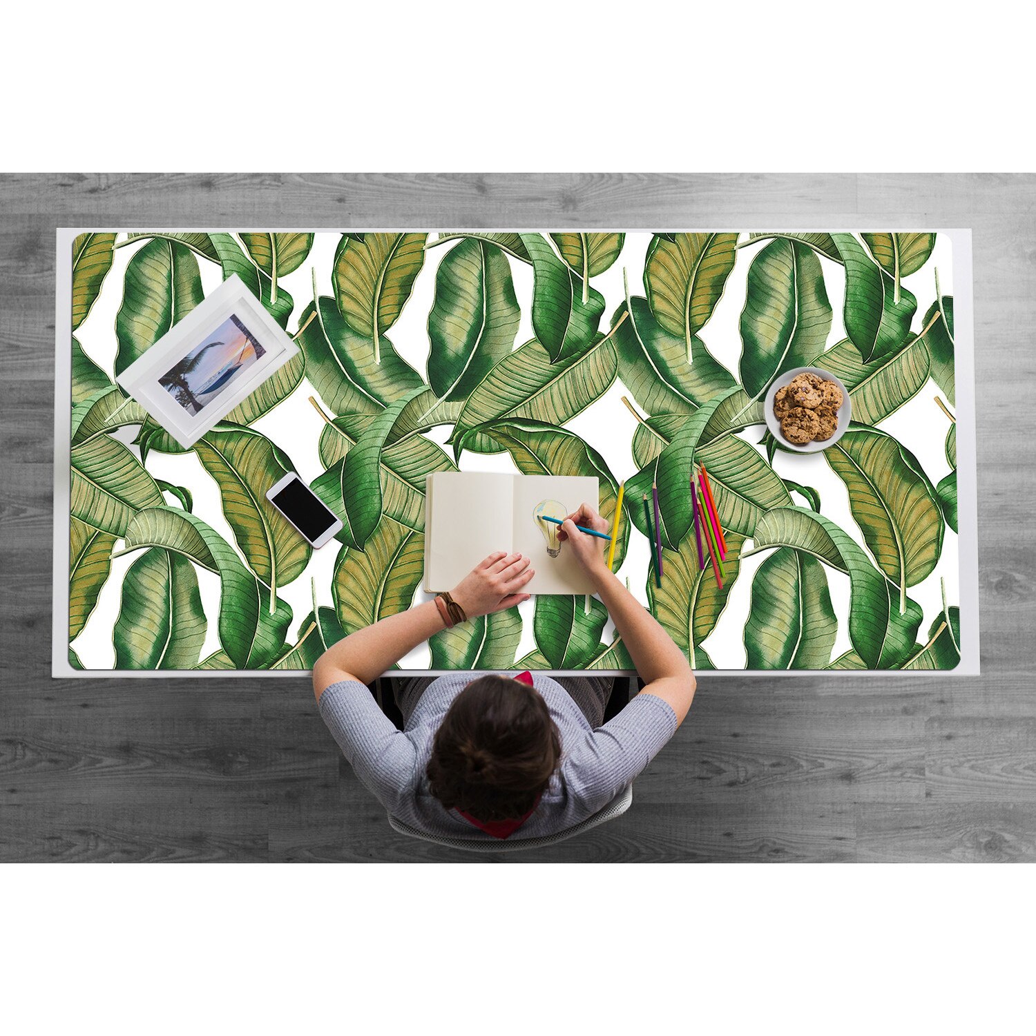 Mapa birou, protectie pentru birou, Frunze Botanice, Verde, 120 cm x 60 ...