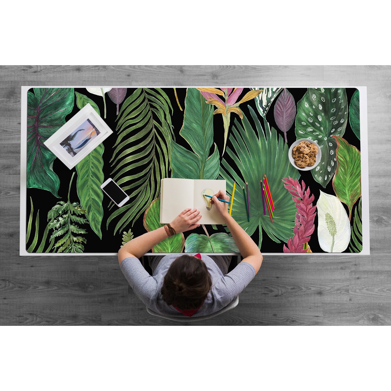 Mapa birou, protectie pentru birou, Frunze Tropicale, Verde, 120 cm x ...