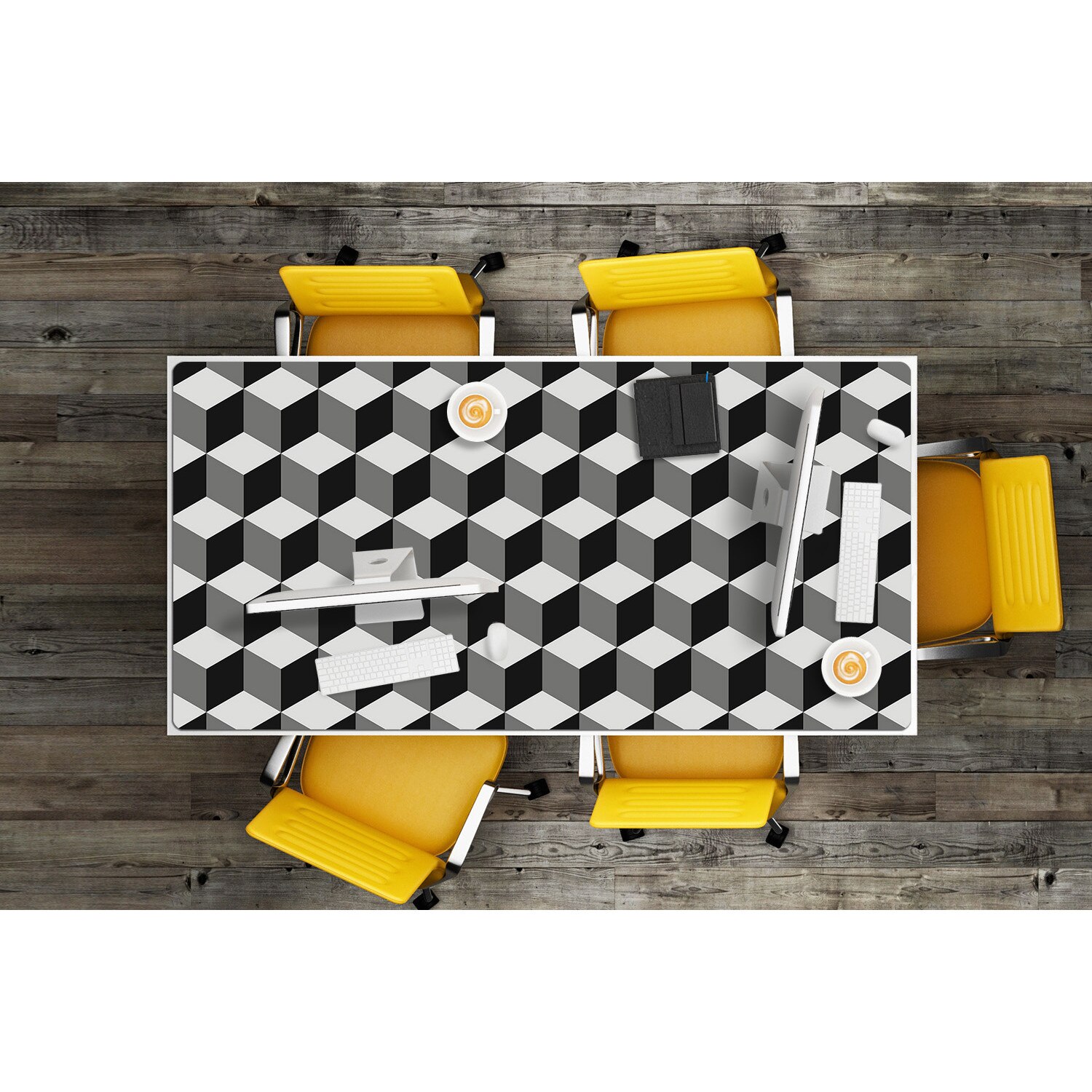 Mapa birou, din PVC, pentru protectie birou, Model De Cuburi 3d, Alb ...