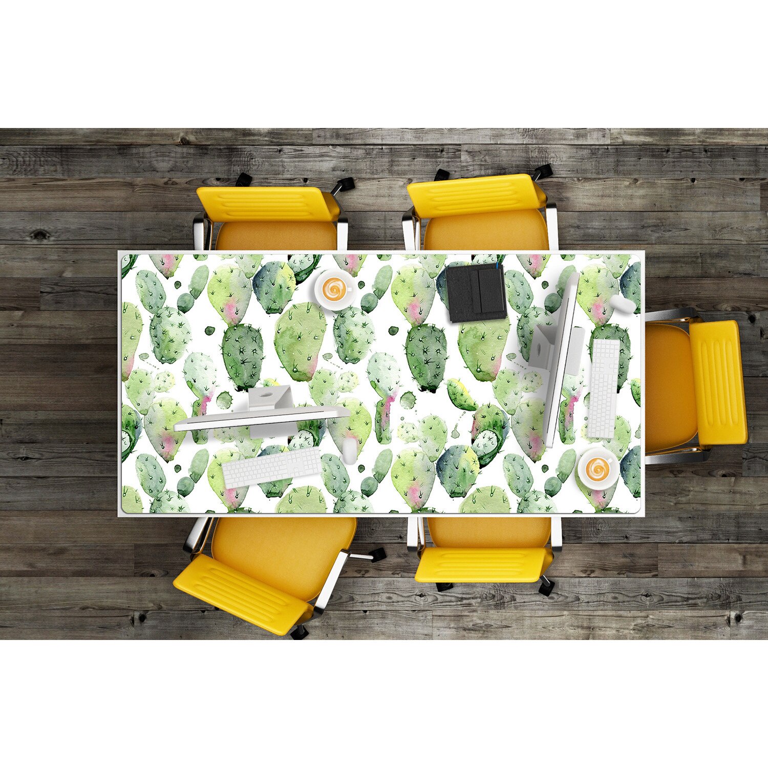 Mapa birou, din PVC, pentru protectie birou, Cactusi Tropicali, Verde ...
