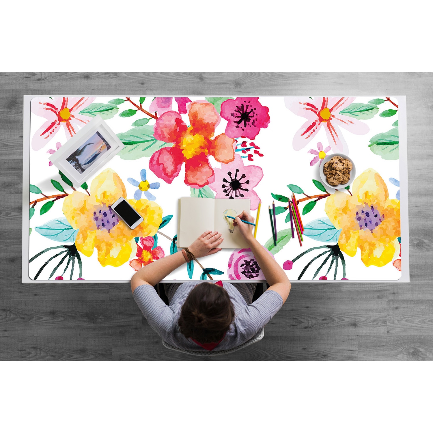 Mapa birou, din PVC, pentru protectie birou, Gradina Magica, Multicolor ...