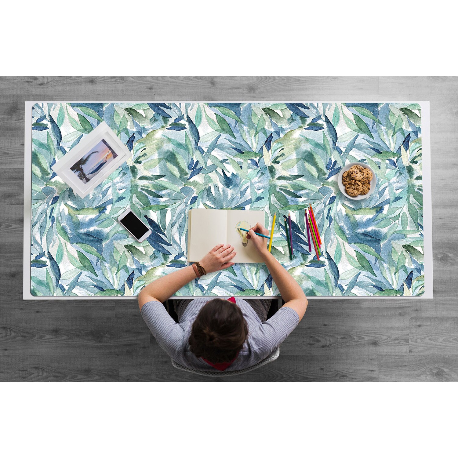 Mapa birou, protectie pentru birou, Frunze Pastel, Albastru, 120 cm x ...