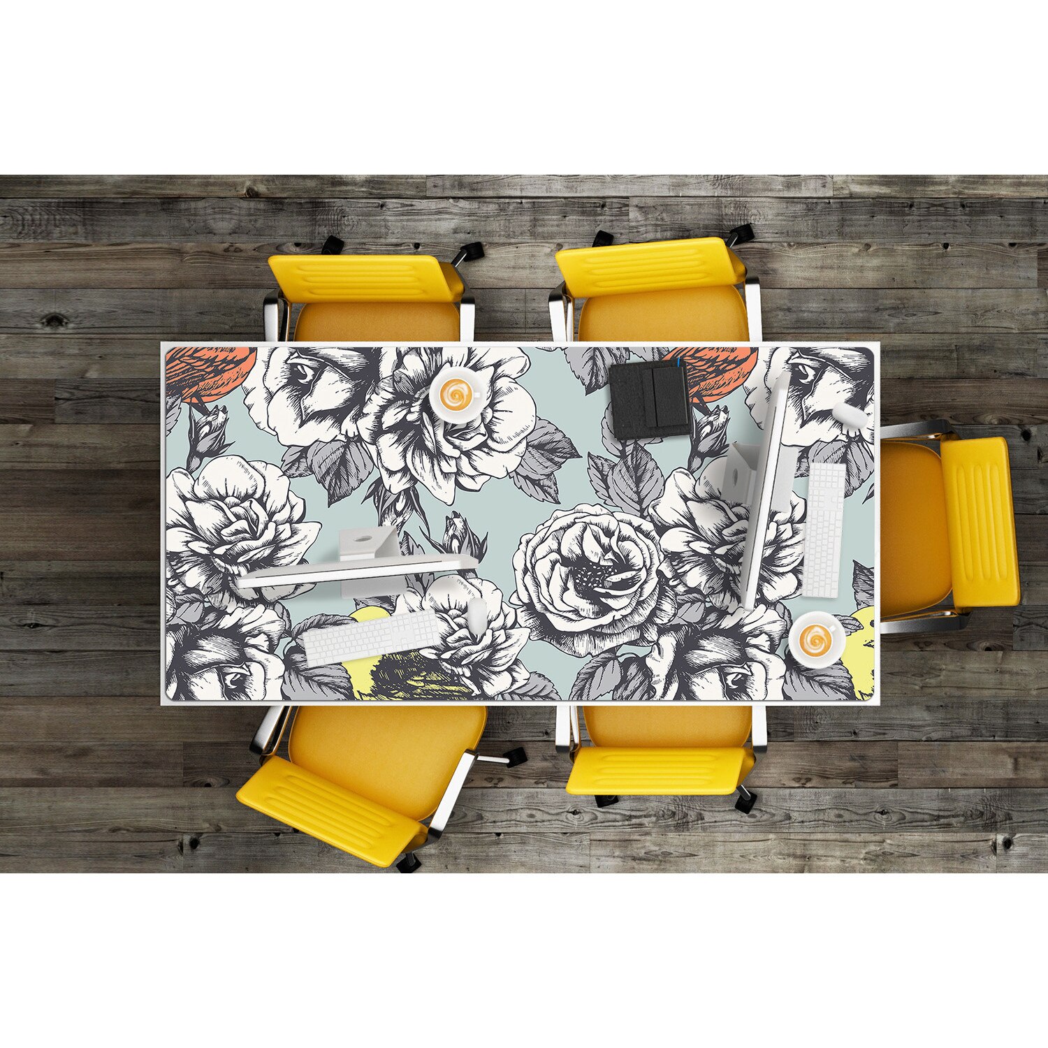 Mapa birou, din PVC, pentru protectie birou, Trandafiri Si Pasari, Gri ...