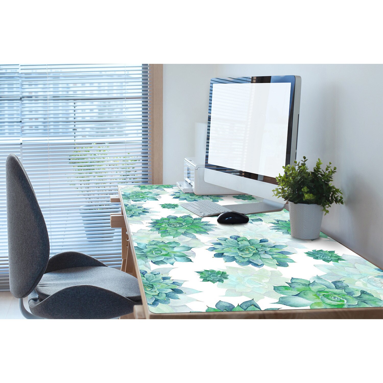 Mapa birou, din PVC, pentru protectie birou, Suculent, Verde, 120 cm x ...