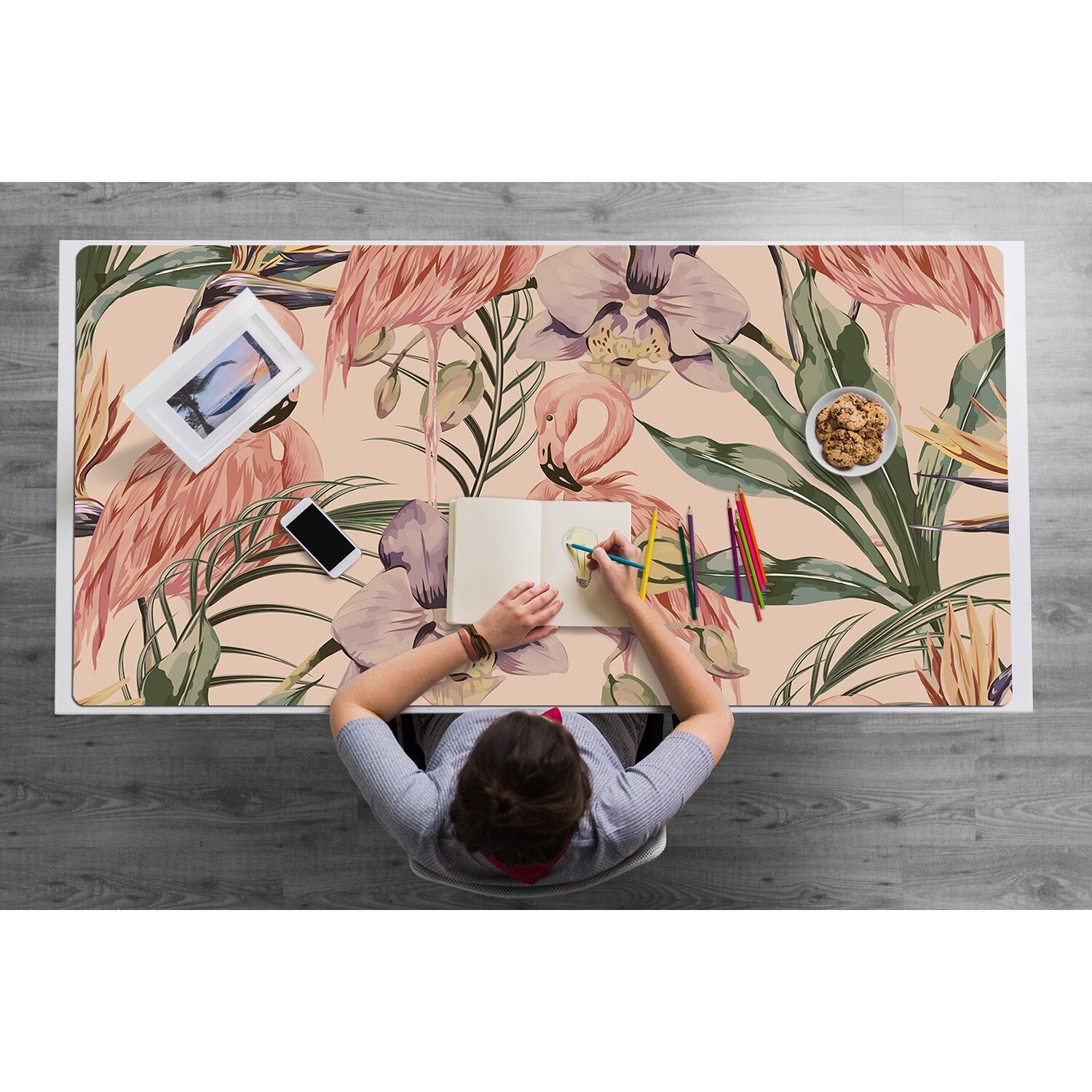 Mapa birou, din PVC, pentru protectie birou, Flamingos, Roz, 120 cm x ...