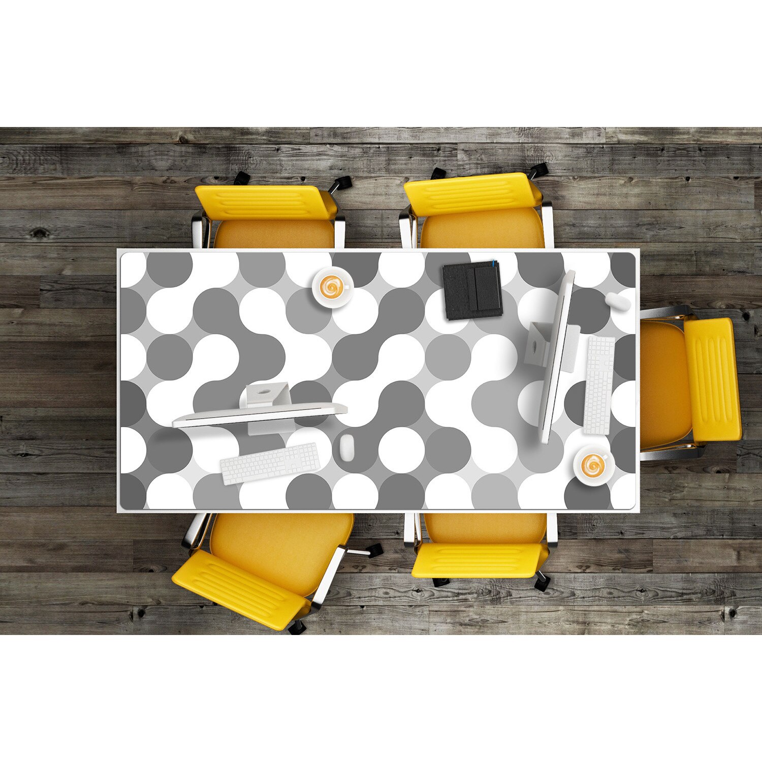 Mapa birou, din PVC, pentru protectie birou, Cercuri Gri Si Albe, Gri ...