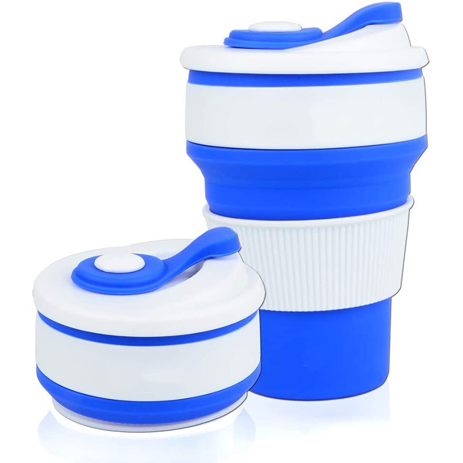 Ceasca de cafea pliabila din silicon cu capac, 12 oz, bleumarin. - eMAG.ro