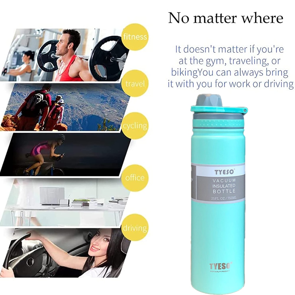 Termos Skinny Shaker, Tyeso, Inox, 530 ml, Verde - eMAG.ro