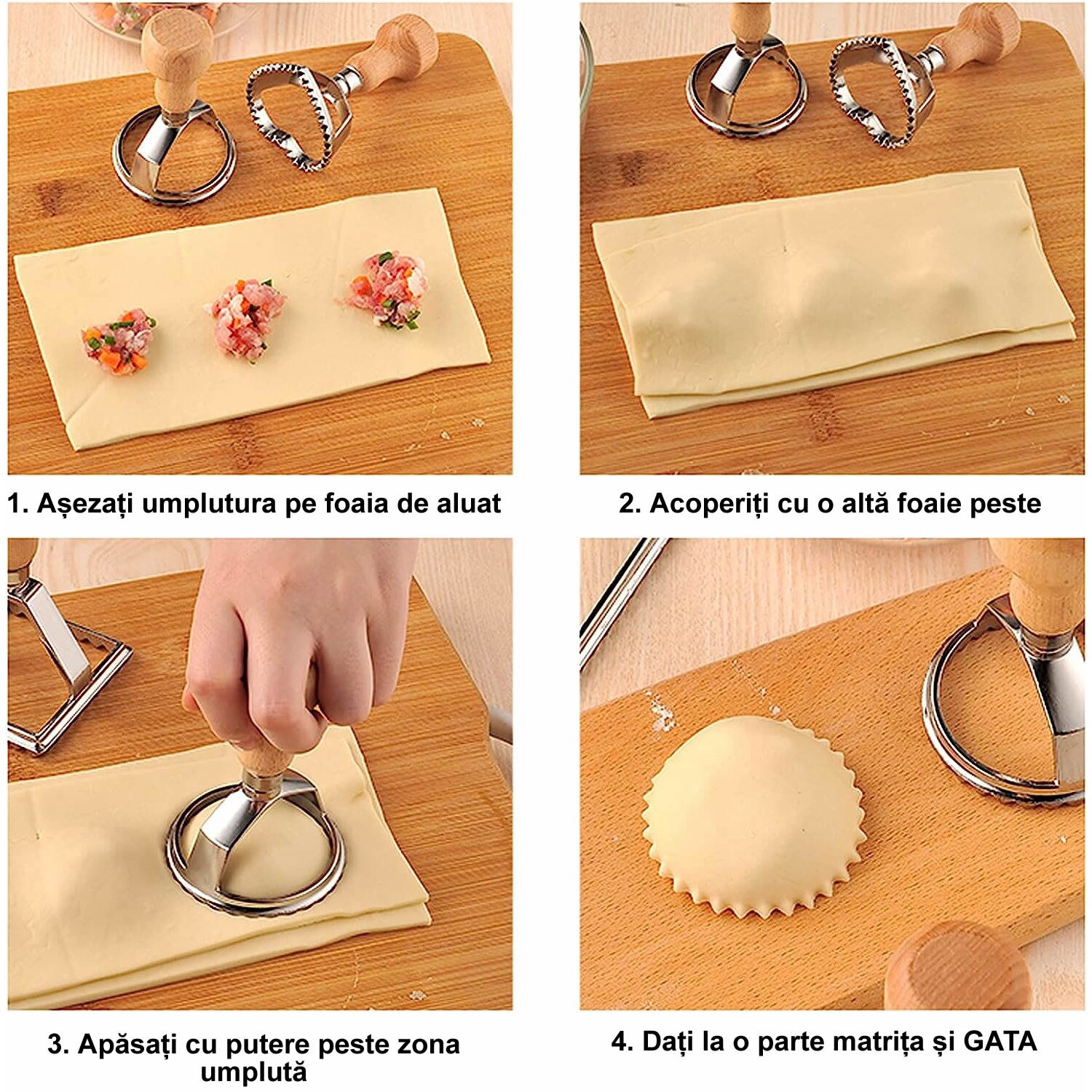 Set 4 Forme Ravioli, Inox, Forma Inima inclusa, Bukate® - eMAG.ro