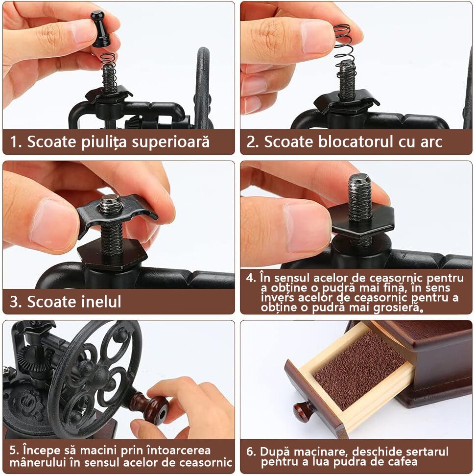 Rasnita de cafea manuala retro, Byondself, Ajustare a finetii, Fonta si ...