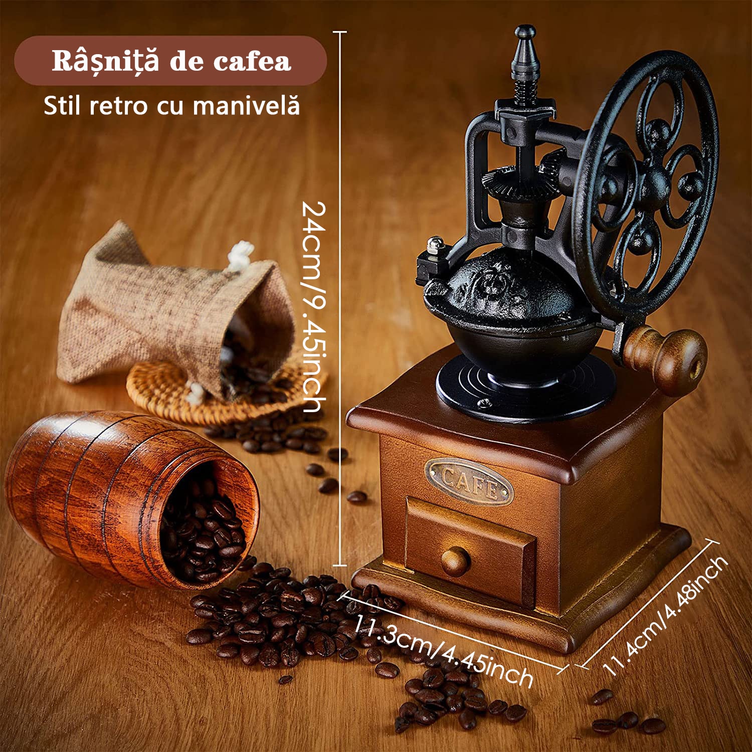 Rasnita de cafea manuala retro, Byondself, Ajustare a finetii, Fonta si ...