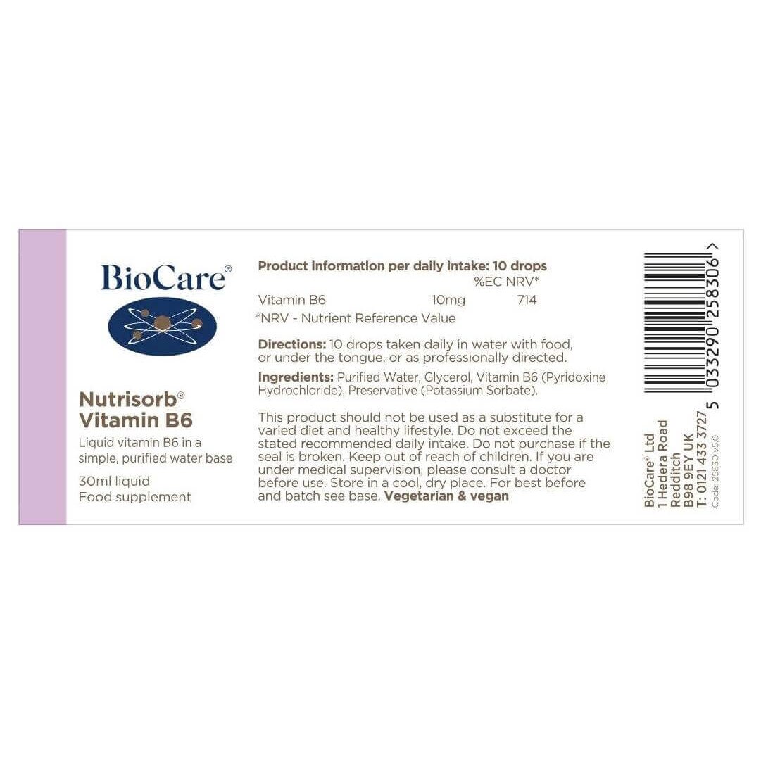 Supliment Alimentar, Vitamina B6 Lichida 30 ml, Nutrisorb, BioCare UK ...