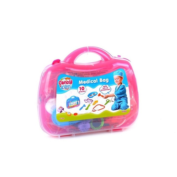 Trusa de doctor cu 10 accesorii Doctor Bag Pink - eMAG.ro