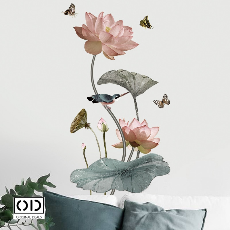 Sticker pentru Perete cu Flori de Nufar si Fluturi, pentru Decor si ...