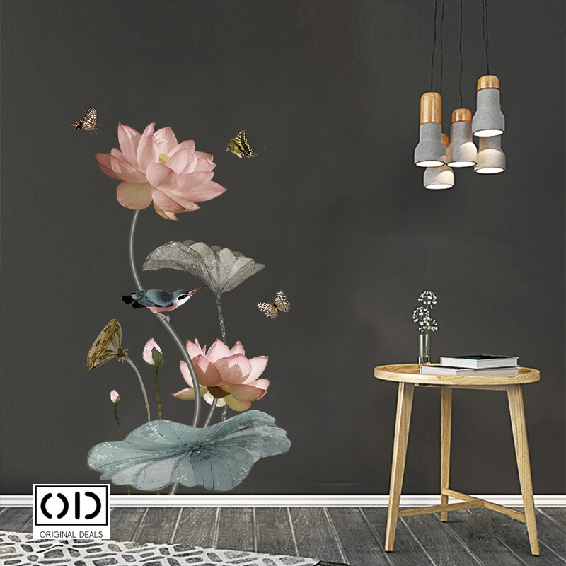 Sticker pentru Perete cu Flori de Nufar si Fluturi, pentru Decor si ...