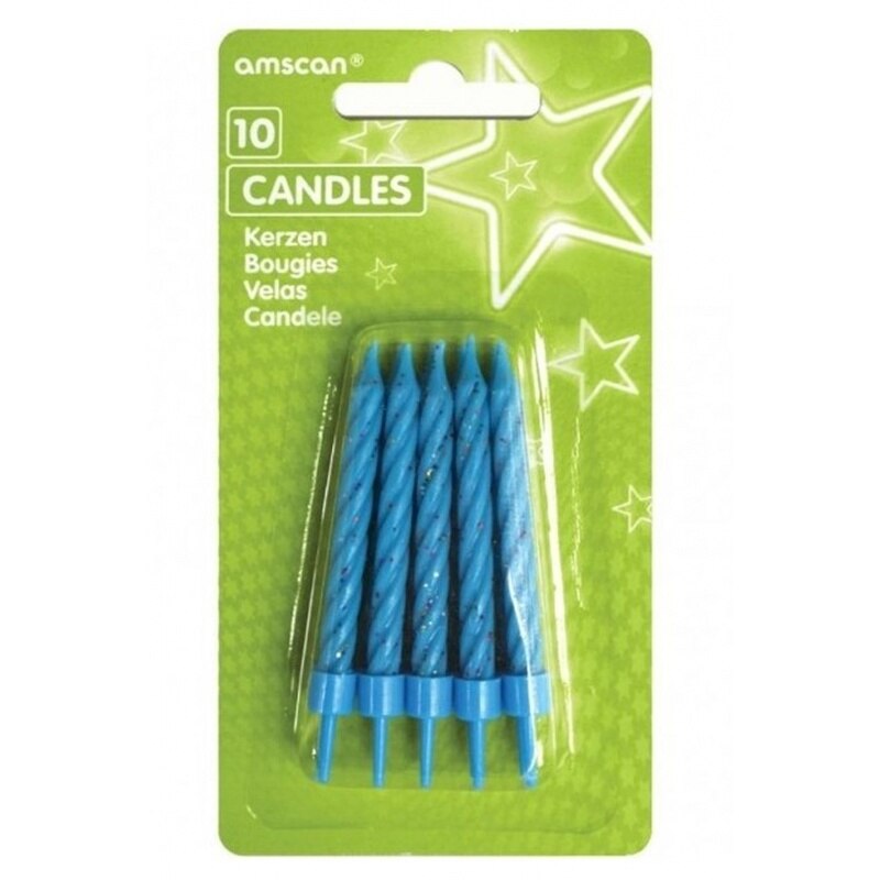 Lumanari pentru tort albastre cu sclipici, 10 buc - eMAG.ro