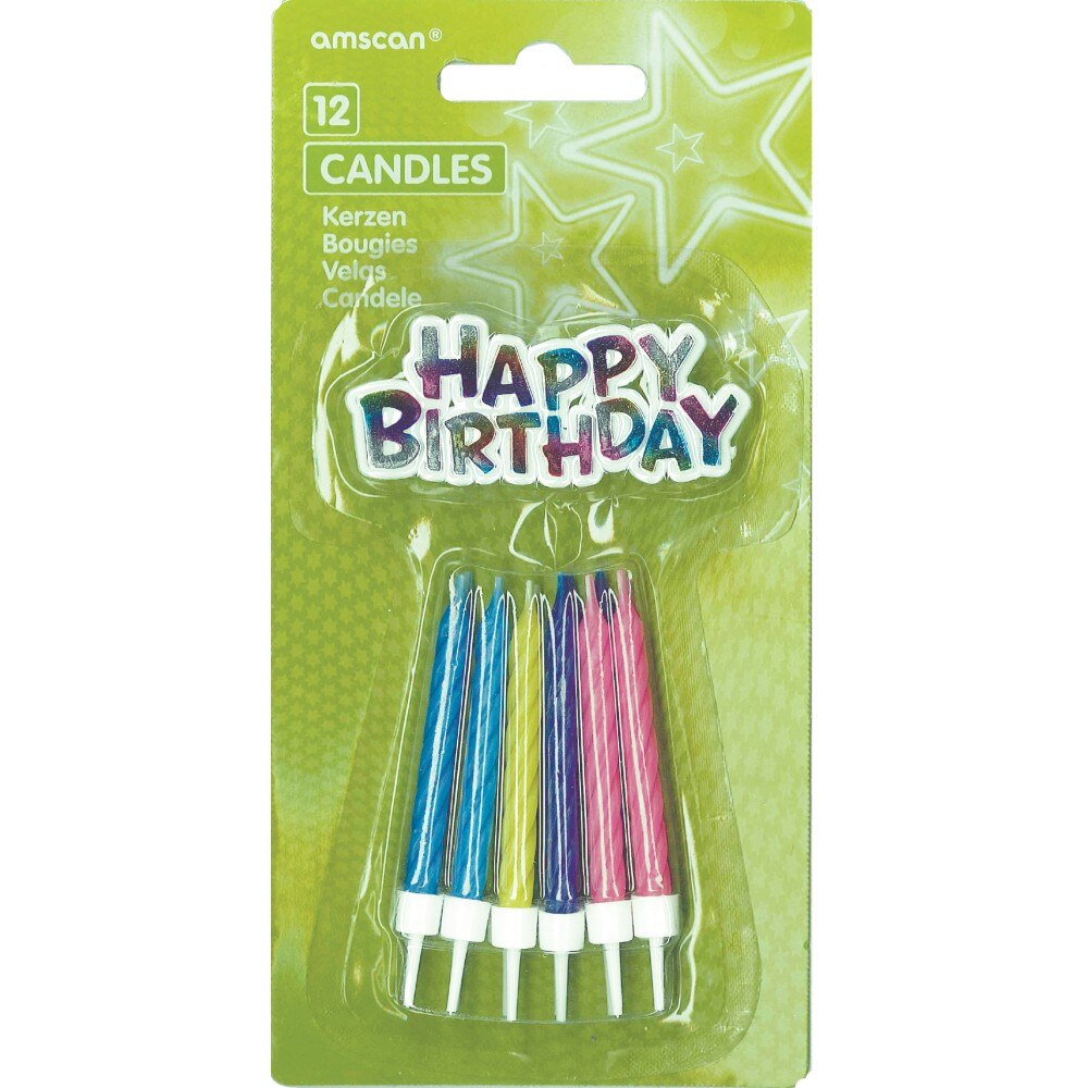 Lumanari aniversare pentru tort cu mesajul Happy Birthday, Set 12 buc ...