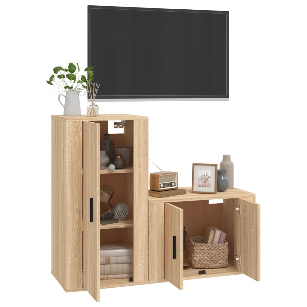 Set dulap TV vidaXL, 2 piese, stejar sonoma, lemn prelucrat, 26 kg, 57 ...