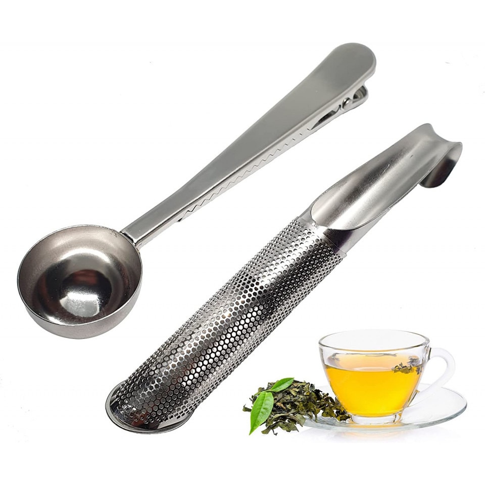 Set lingurita si filtru pentru ceai Filo, otel inoxidabil, argintiu, 14 ...